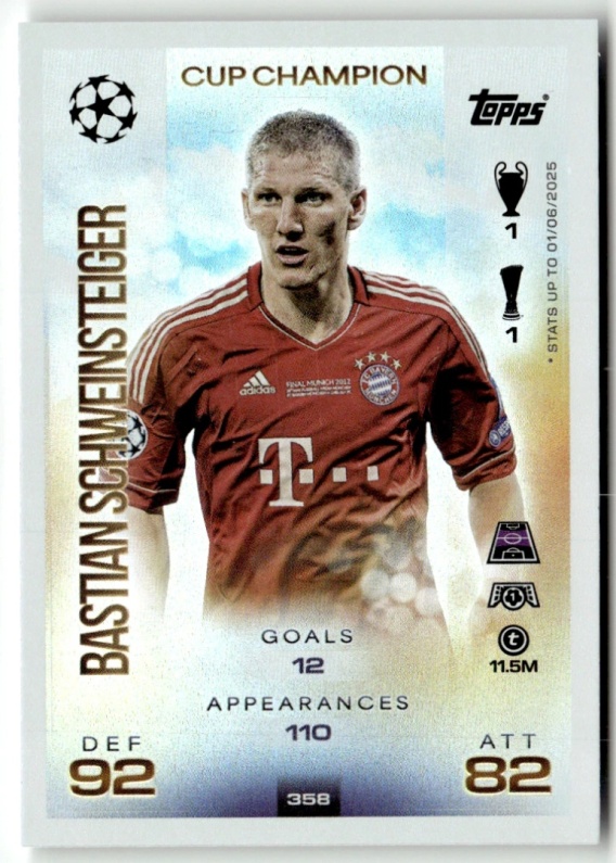 358 Bastian Schweinsteiger FC Bayern Cup Champion Match Attax 2025/26 ...